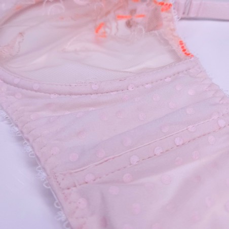 Apricot Sunset: Luxury Pink Lace Underwire Bra for Men