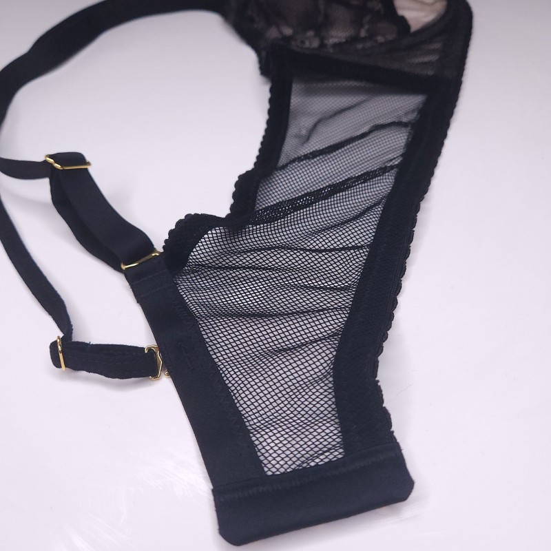 Lace Eclipse: Strappy Black Lace Mesh Bra for Men – AA Cup