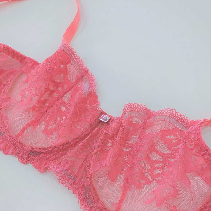 Peach Bliss: Silky Soft Mesh Lace Bra for Men - AA Cup