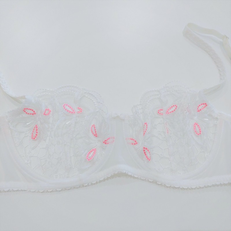Lacy Luxe: Cream & Pink Men's Balconette Bra