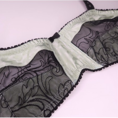 Emerald Comfort: Men's Glossy Green & Black Lace Bralette