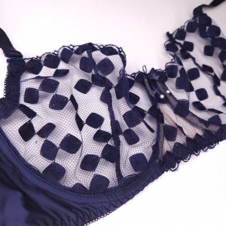 NavyNest: Ultra Sheer Men's AA Cup Balconette Bra in Navy Blue
