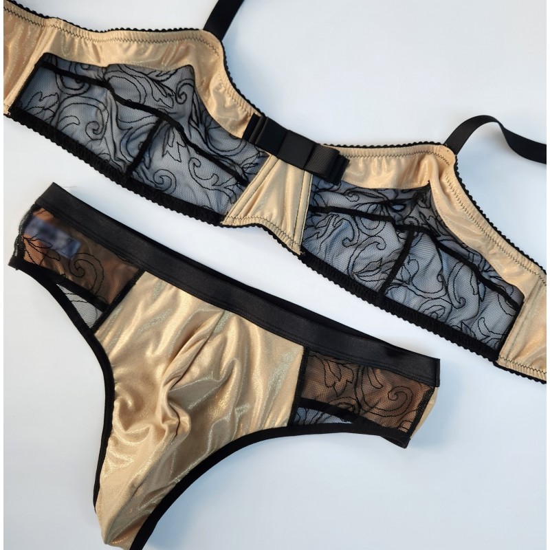 Golden Twilight Fantasy: Ultra-Sheer 44AA Bra for Men