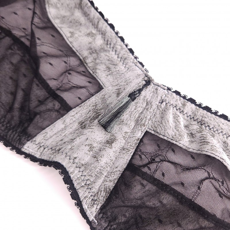Noir Intrigue: AA-Cup Fitted Mesh & Satin Bra for Men
