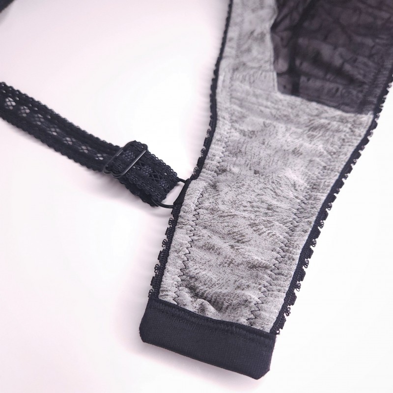 Noir Intrigue: AA-Cup Fitted Mesh & Satin Bra for Men