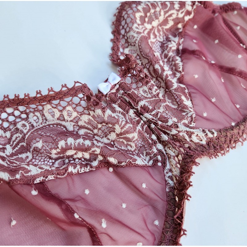 Blush Allure: Dirty Pink See-Through Bra for Men