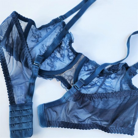 Blue Enchantment: Luxury See-Through Balconette Bra for Men