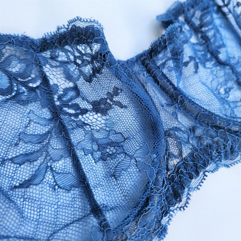 Blue Enchantment: Luxury See-Through Balconette Bra for Men