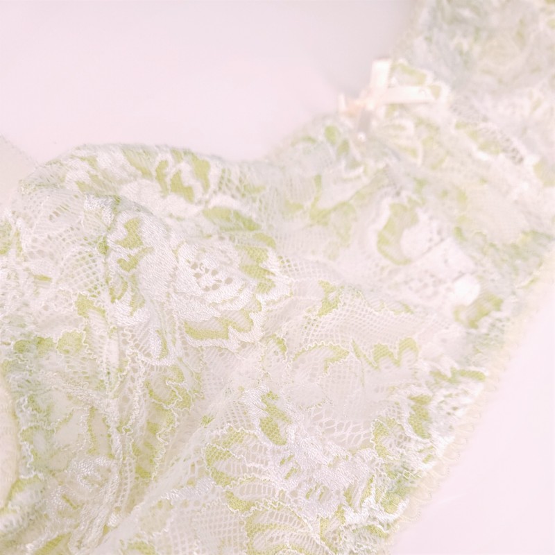 Lime Elegance for Men: Silky Green & White Lace Bralette