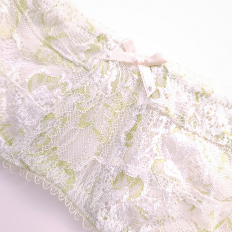 Lime Elegance for Men: Silky Green & White Lace Bralette