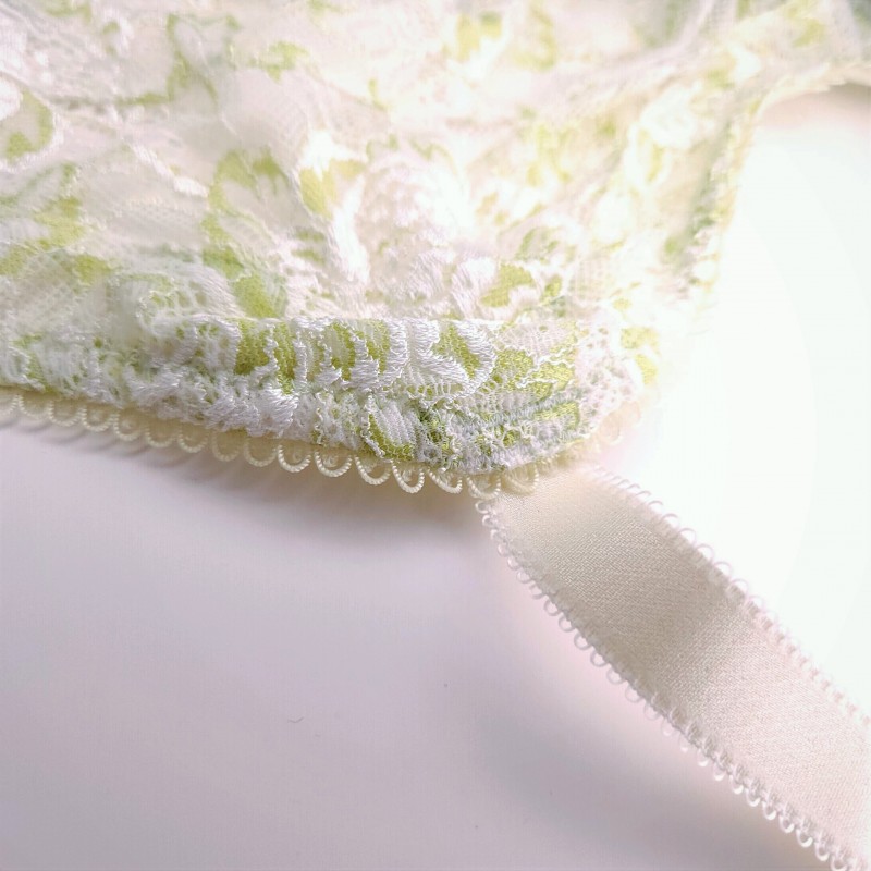 Lime Elegance for Men: Silky Green & White Lace Bralette