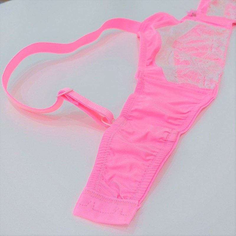 NeonLace Allure: Bold Neon Pink Luxury Bra for Men