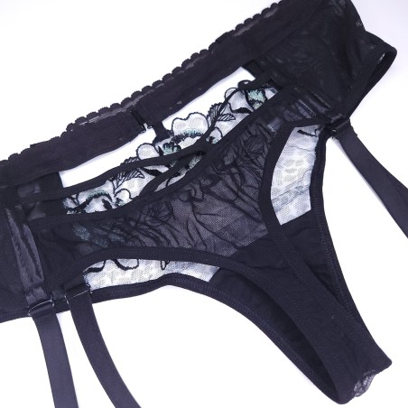Black Leopard Sheer Lace Garter Belt-Thong for Men in Regular and Plus