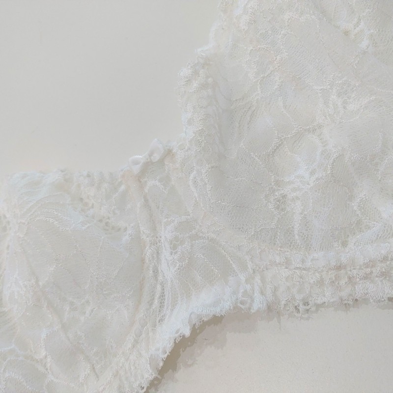 Ivory Glitter: Off-White Lacy Balconette Bra Designed for Men