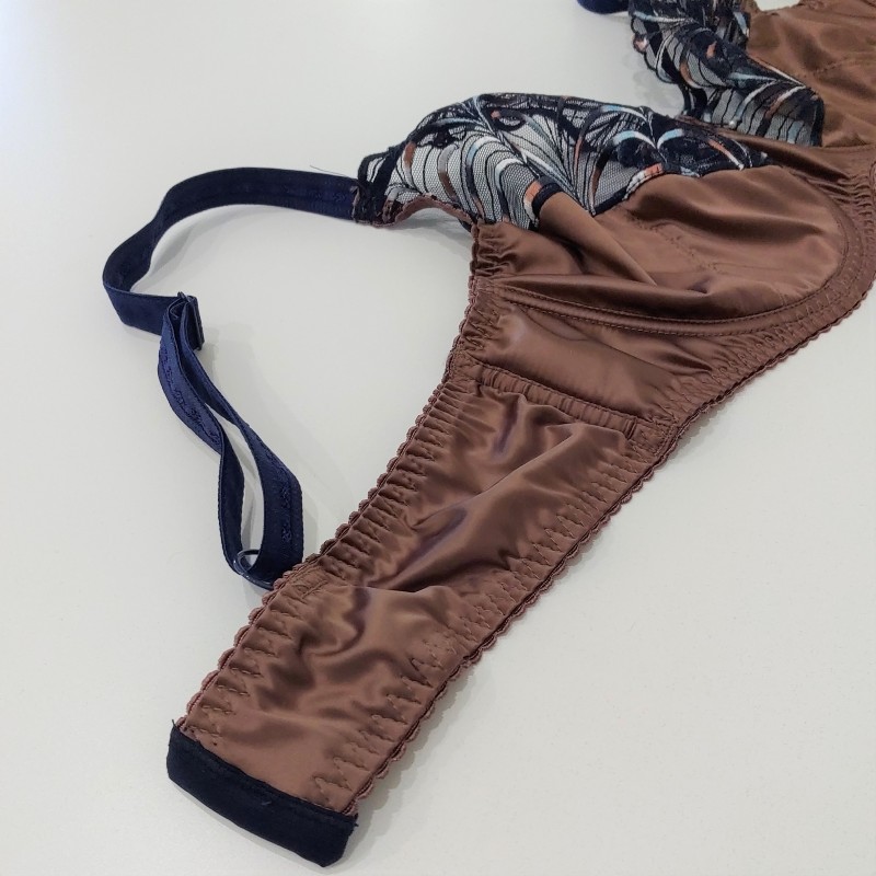 Terra Comfort: Brown Satin Flat Bra for Men in Extra Large Sizes